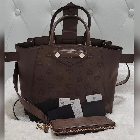 MCM | Bags | Mcm Calfskin Ottomar Monogram Medium Tote Wallet Chestnut ...